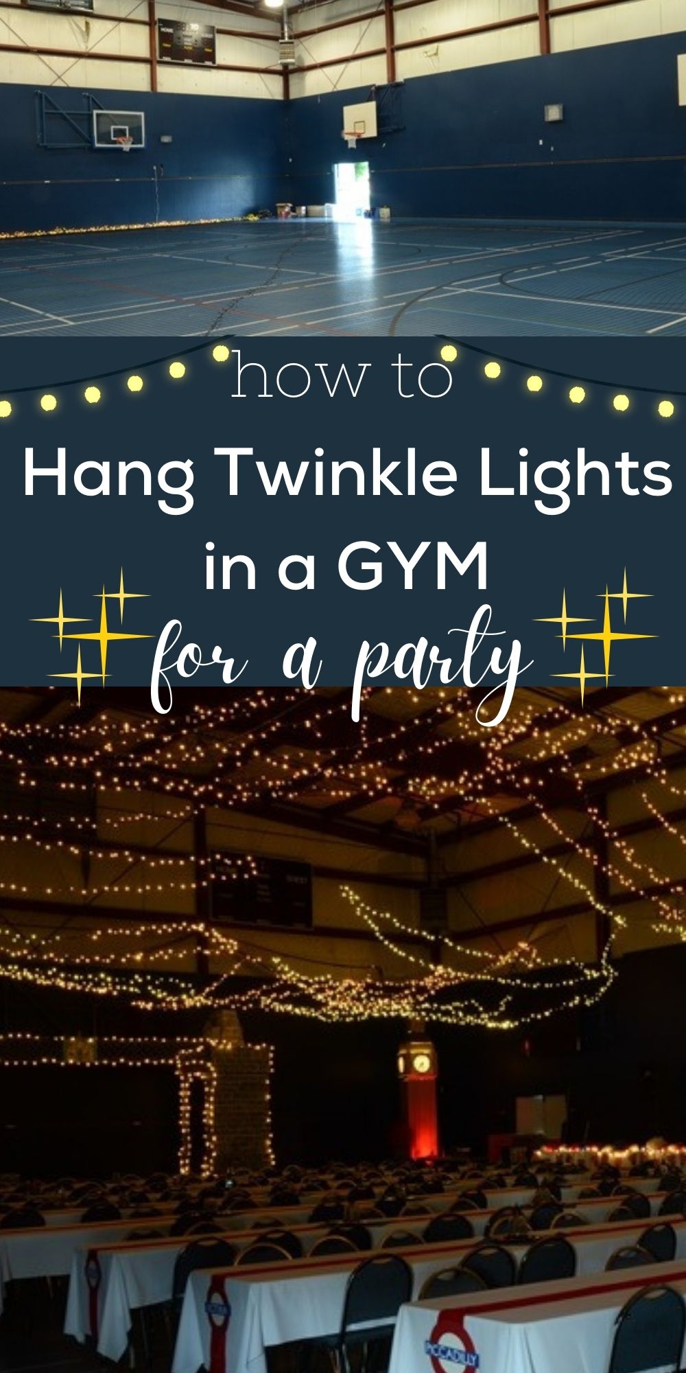 Graduation Decorations - DIY String Lights in a Gymnasium - Harbour ...